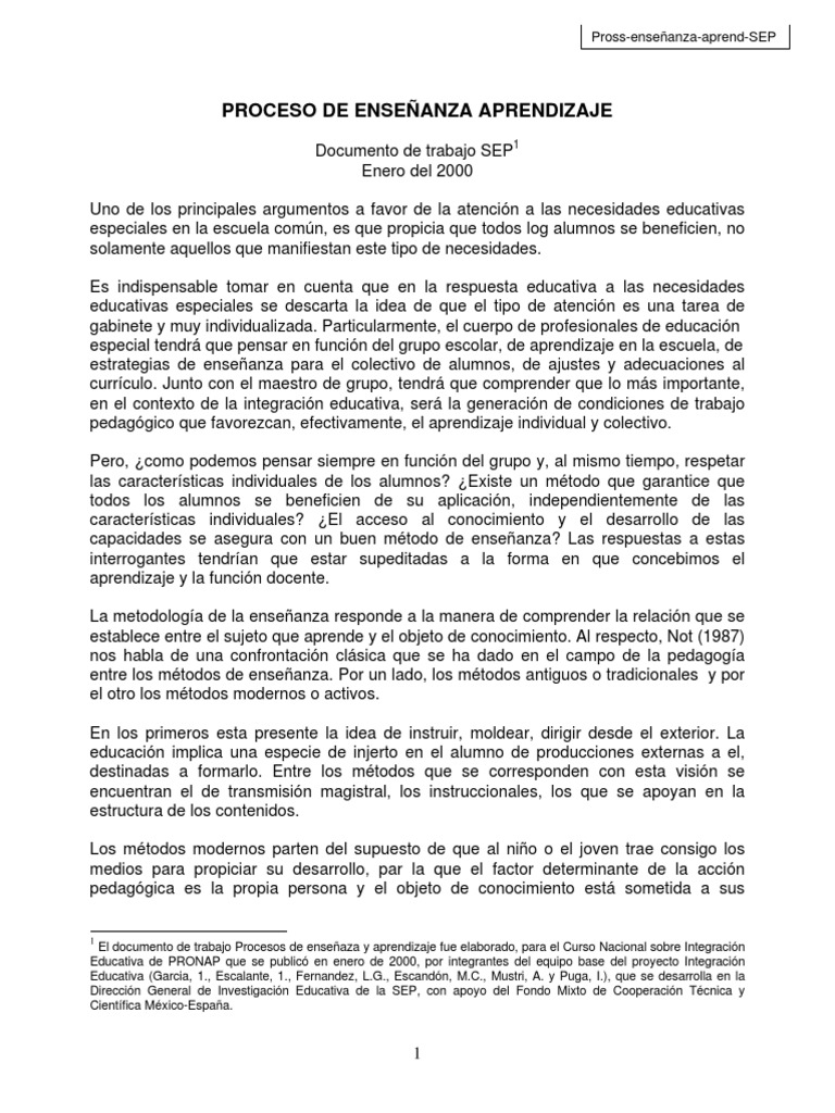 Proceso de Ensenanza Aprendizaje | PDF | Aprendizaje | Método de enseñanza