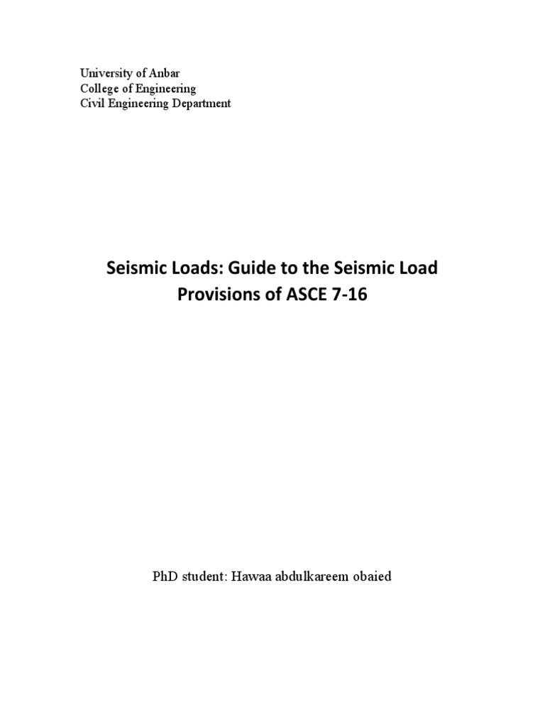 Seismic Loads: Guide To The Seismic Load Provisions of ASCE 7-16 | PDF ...
