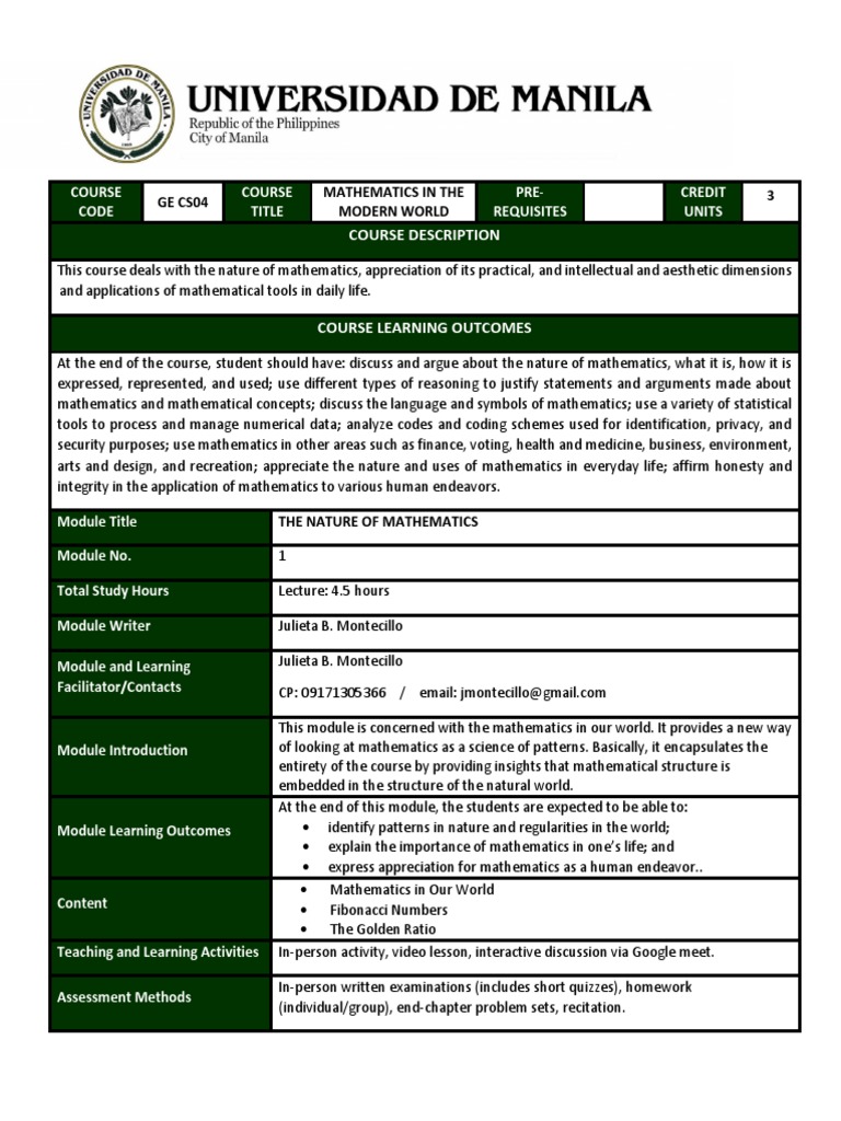 Module 1 The Nature of Mathematics | PDF | Mathematics | Ratio