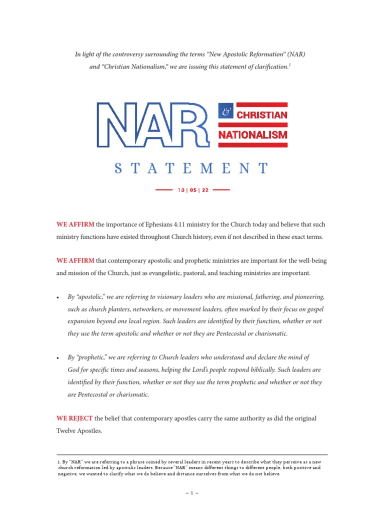 NAR Statement | PDF | Religious Belief And Doctrine | Religious Faiths
