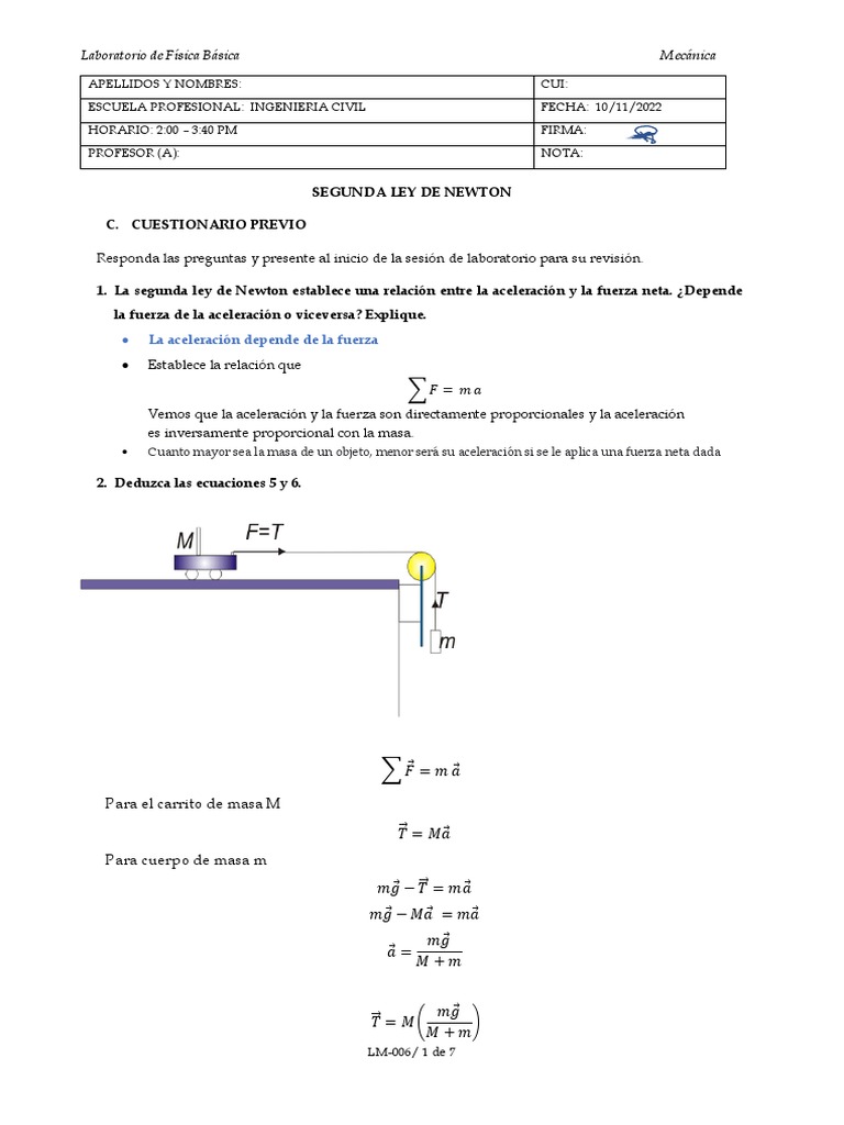 Informe - 8 | PDF | Fuerza | Aceleración