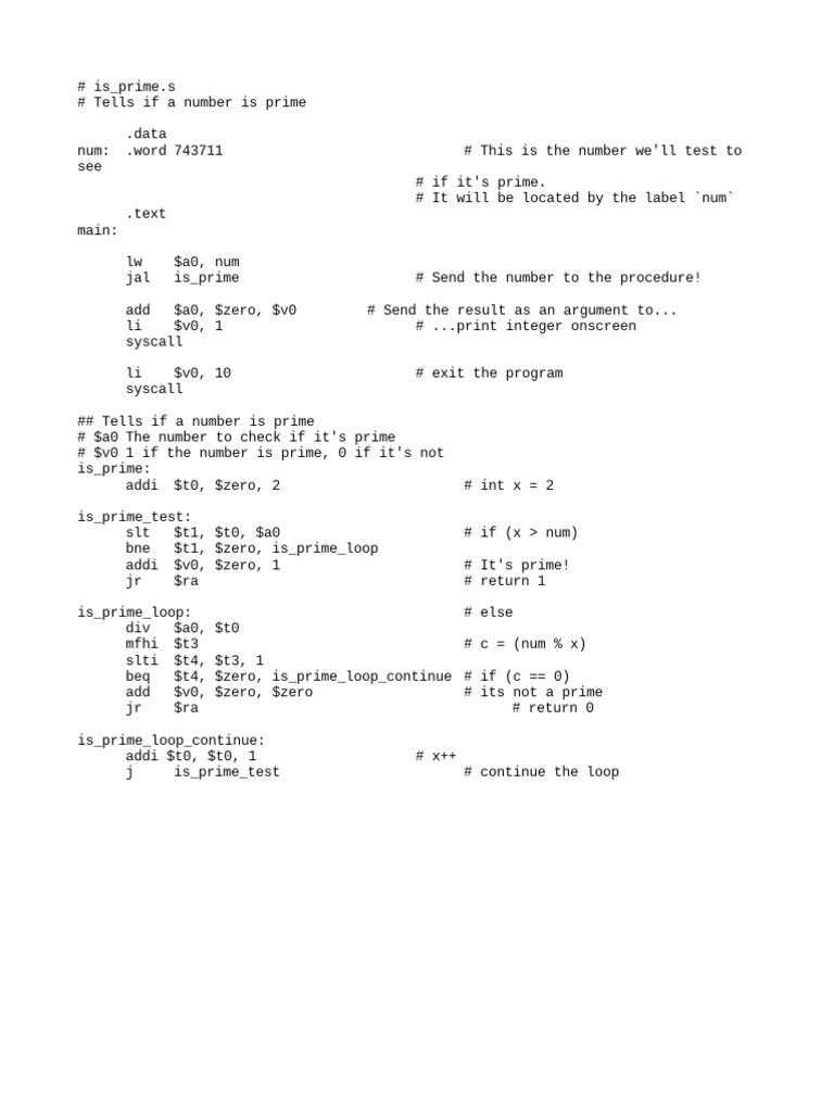 MIPS MARS IT012 - Code Kiểm tra số nguyên tố | PDF