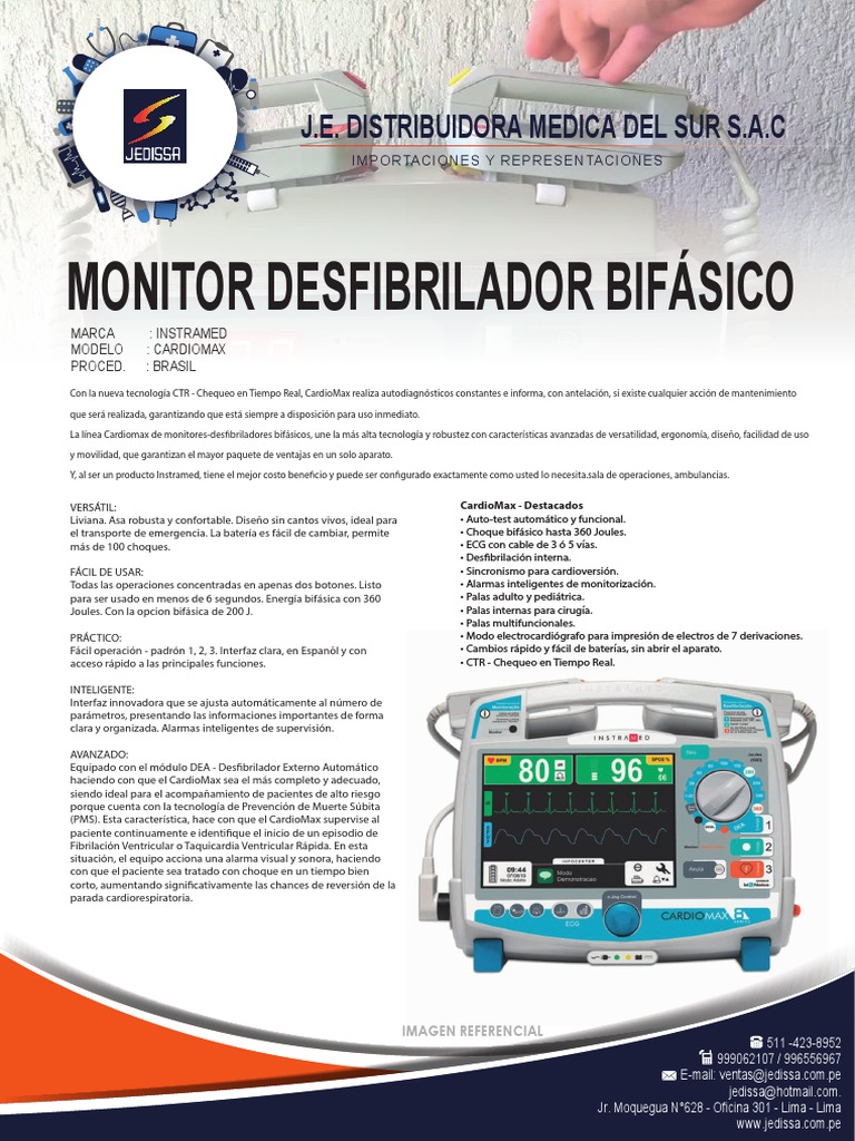 DESFRIBILADOR Monitor Bifasico Cardiomax Instramed | PDF | Electrocardiografia | Presión sanguínea