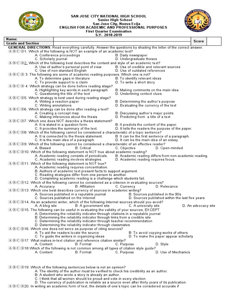 Eapp First Quarter Exam 2018 2019 | PDF | Knowledge Economy | Citation