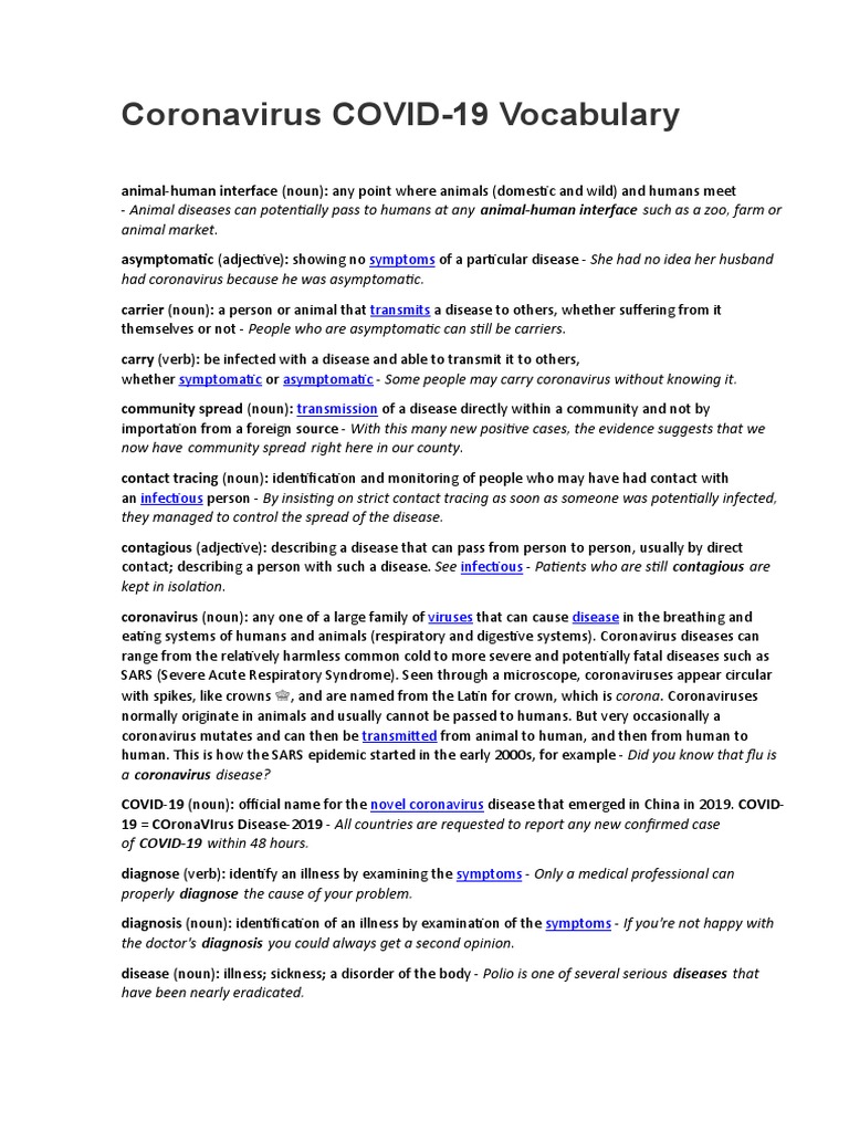 Covid 19 Vocabulary | PDF | Infection | Virus
