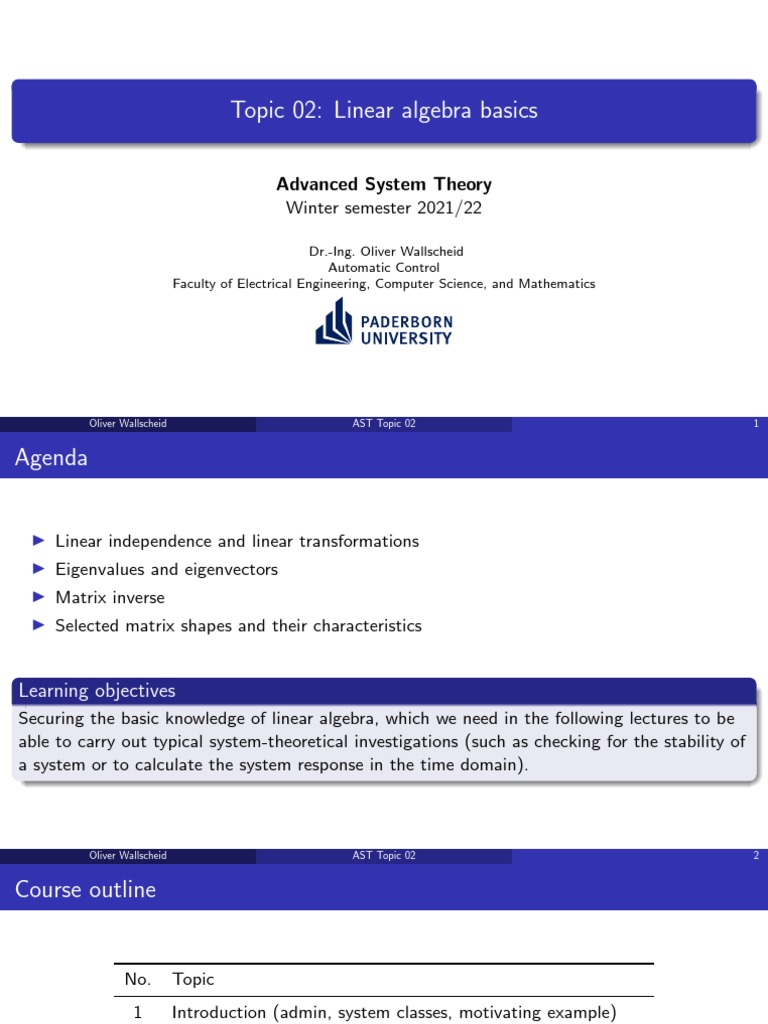 Lec02 - Linear Algebra Basis | PDF | Eigenvalues And Eigenvectors | Matrix (Mathematics)