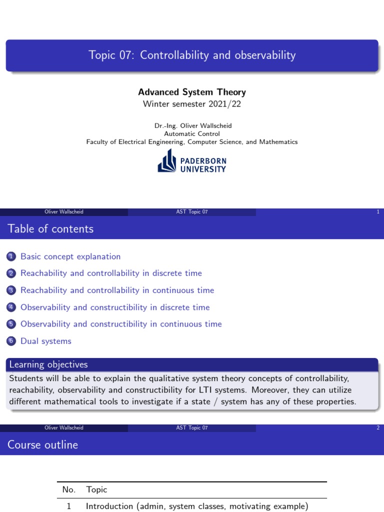 Controllability and Observability Explained | PDF | Laplace Transform ...