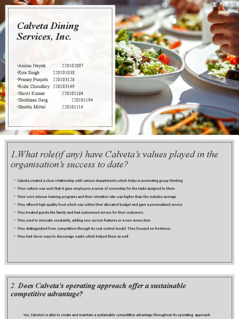 Calveta Dining Services, Inc.: Analyzing an Organizational Culture ...
