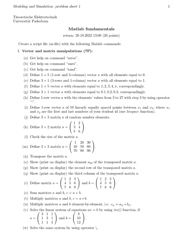 Modeling and Simulation Ps1 | PDF | Matrix (Mathematics) | Complex Number