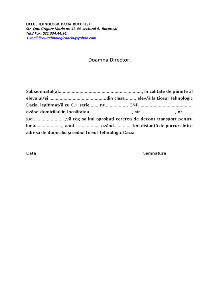 Cerere Decont Transport | PDF