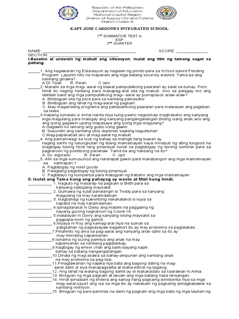 1st Summative 2nd Esp | PDF