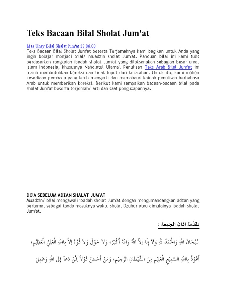 Teks Bacaan Bilal Sholat Jum | PDF