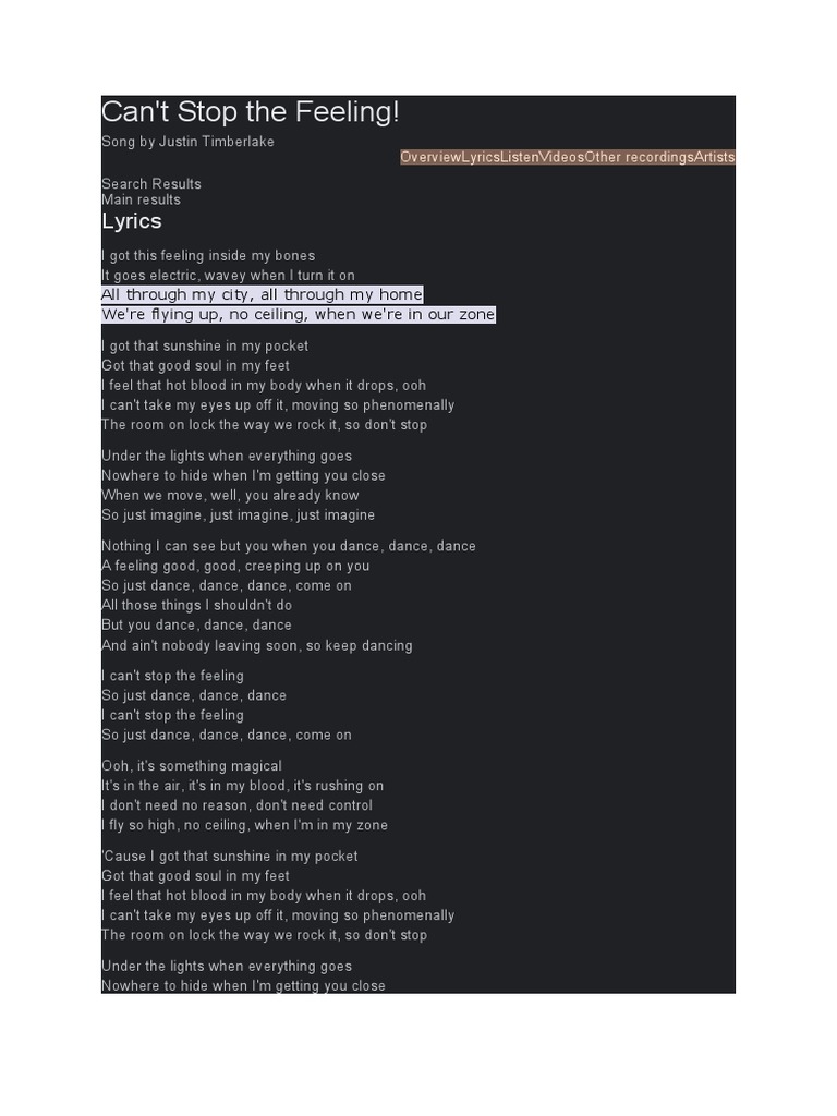 Listening - Justin Timberlake - Cant Stop The Feeling - Complete ...