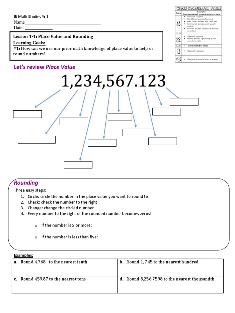 1 1 Place Value and Rounding Updated | PDF | Rounding | Numbers