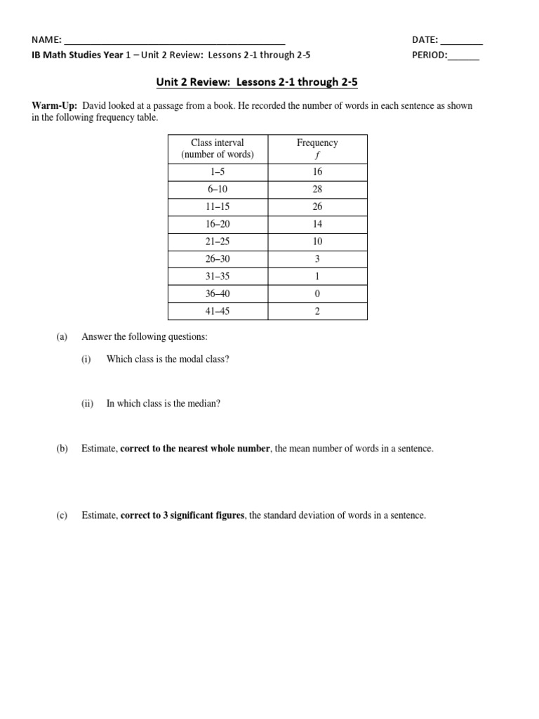 IB Math Studies Unit 2 Review Guide | PDF | Statistics