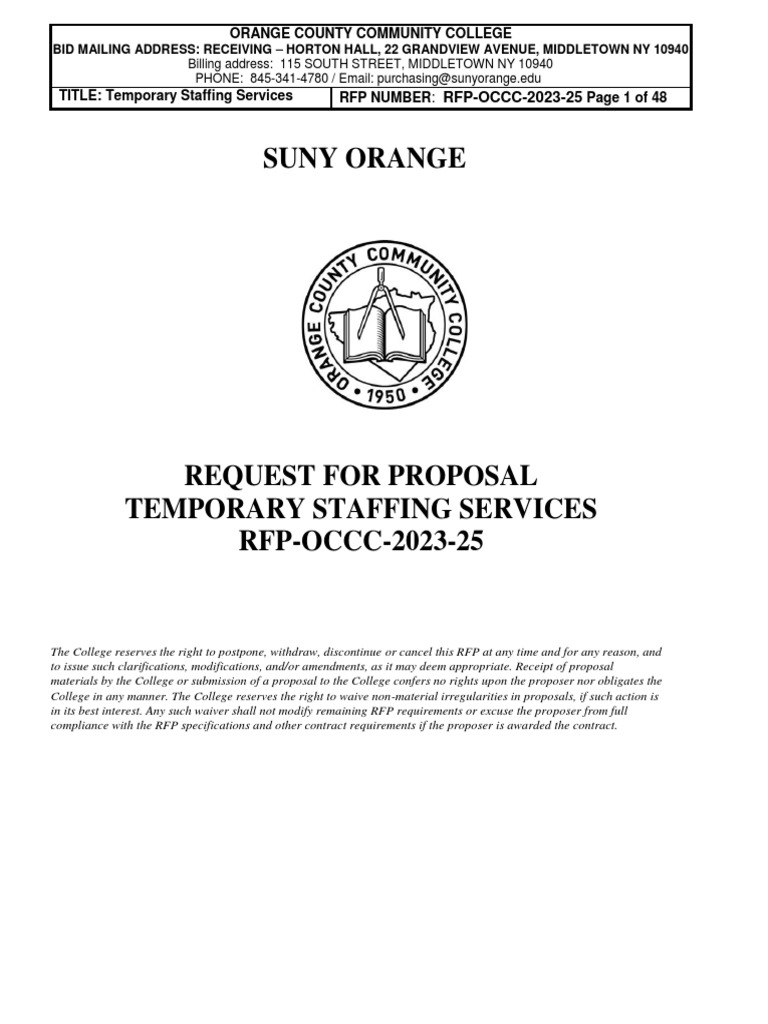 RFP OCCC 2023 25 TempStaffingServices | PDF | Employment | Request For Proposal