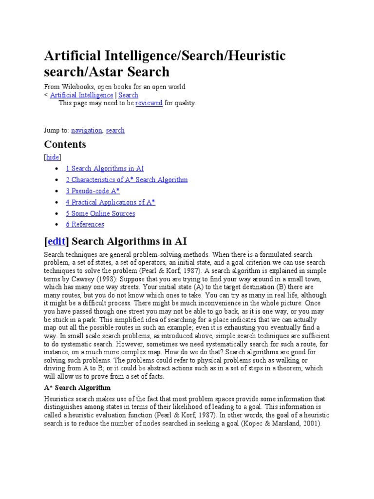 Artificial Intelligence/Search/Heuristic Search/astar Search | PDF ...