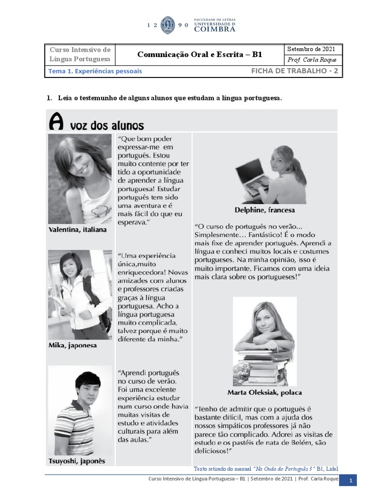 CI-COE B1 - Ficha 2 | PDF | Português (idioma) | Portugal