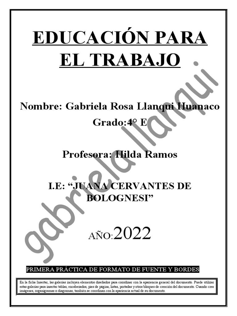 Carátula para Educación para el Trabajo | PDF | Informática ...