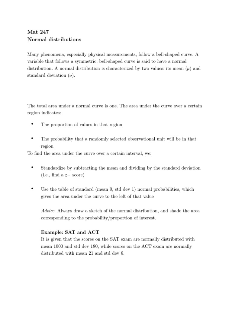 Normal Distributions Pdf Normal Distribution Standard Deviation
