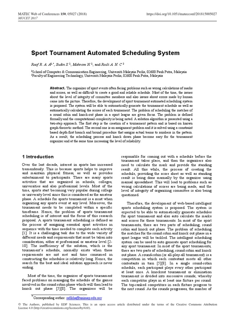 Sport Tournament Automated Scheduling System | PDF | Tournament ...