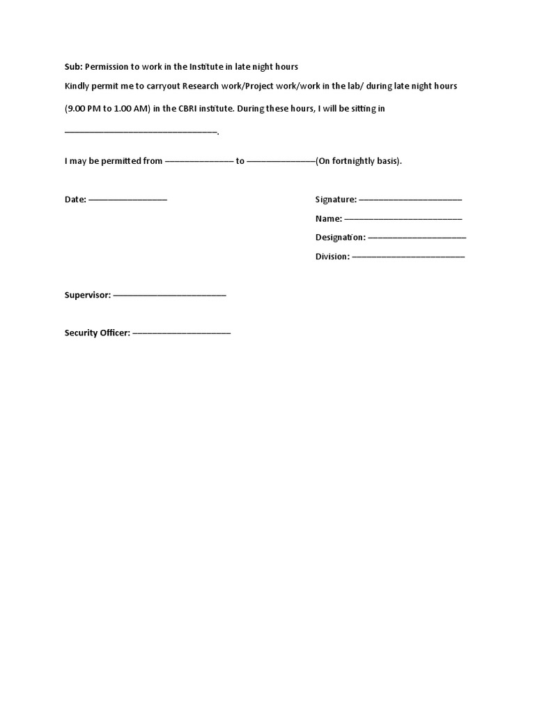 Late Night Work Permission Request | PDF | Technology & Engineering