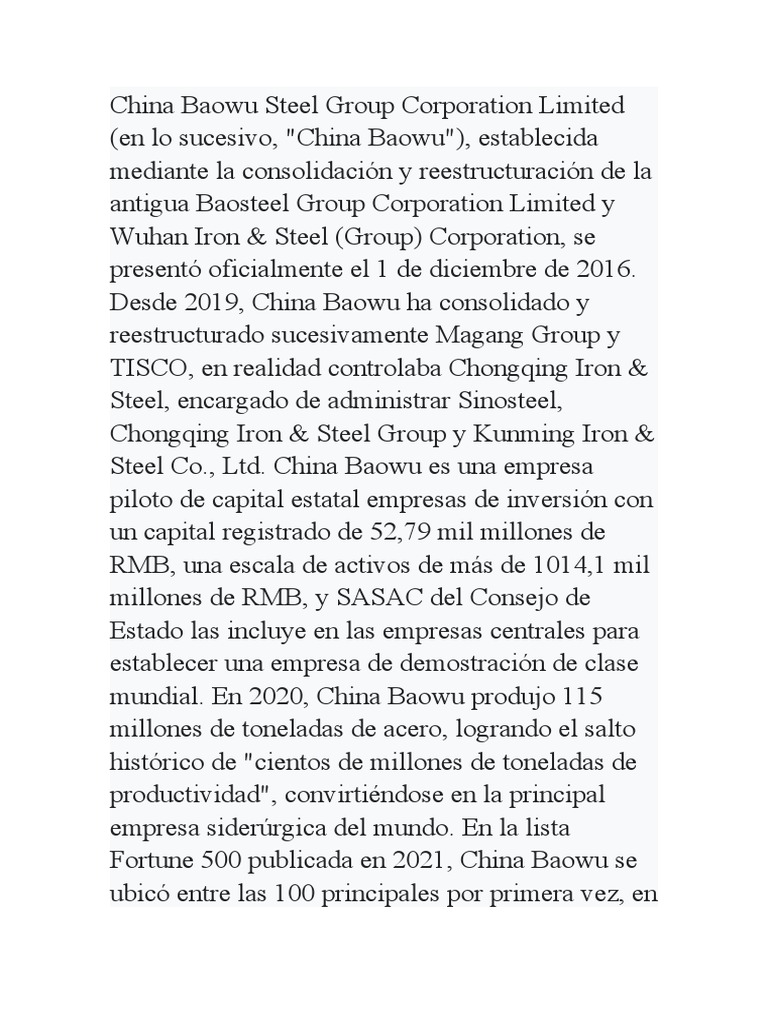 China Baowu Steel Group Corporation Limited Pdf