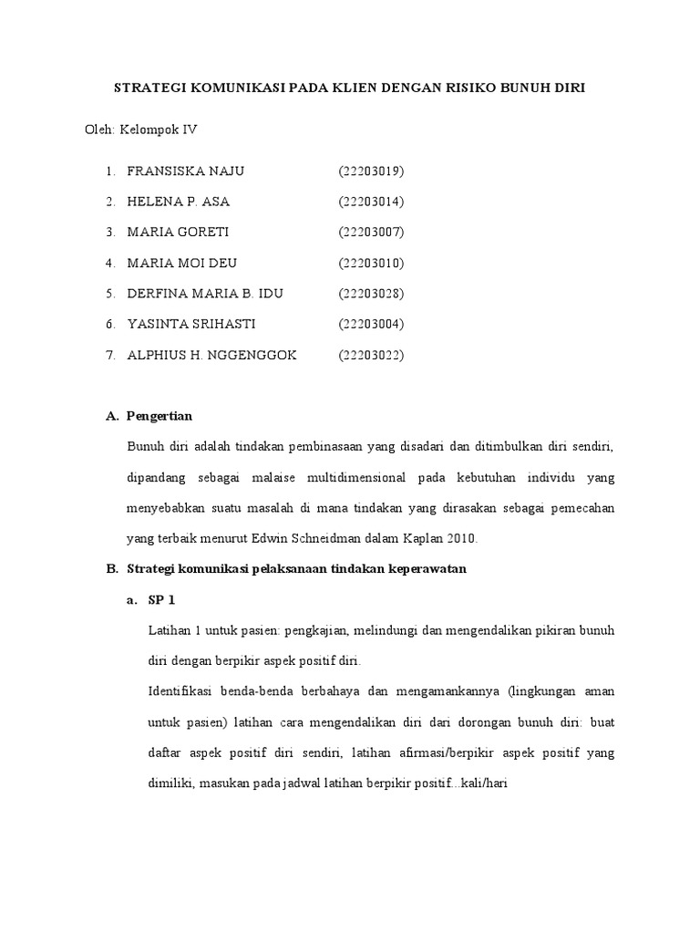 Risiko Bunuh Diri - Docx Kelompok | PDF