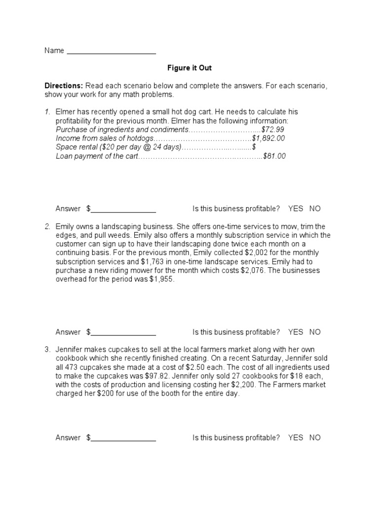 5.3 Profit Loss Worksheet | PDF