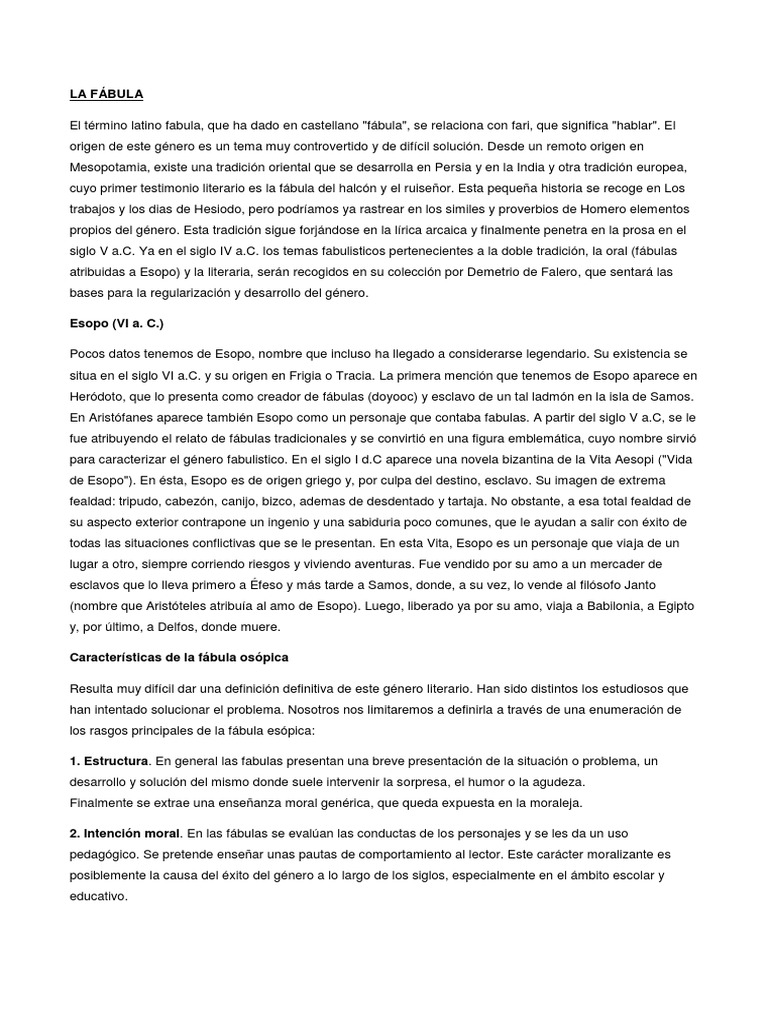 Esopo y la Fábula: Orígenes y Características | PDF | Esopo | Fábula