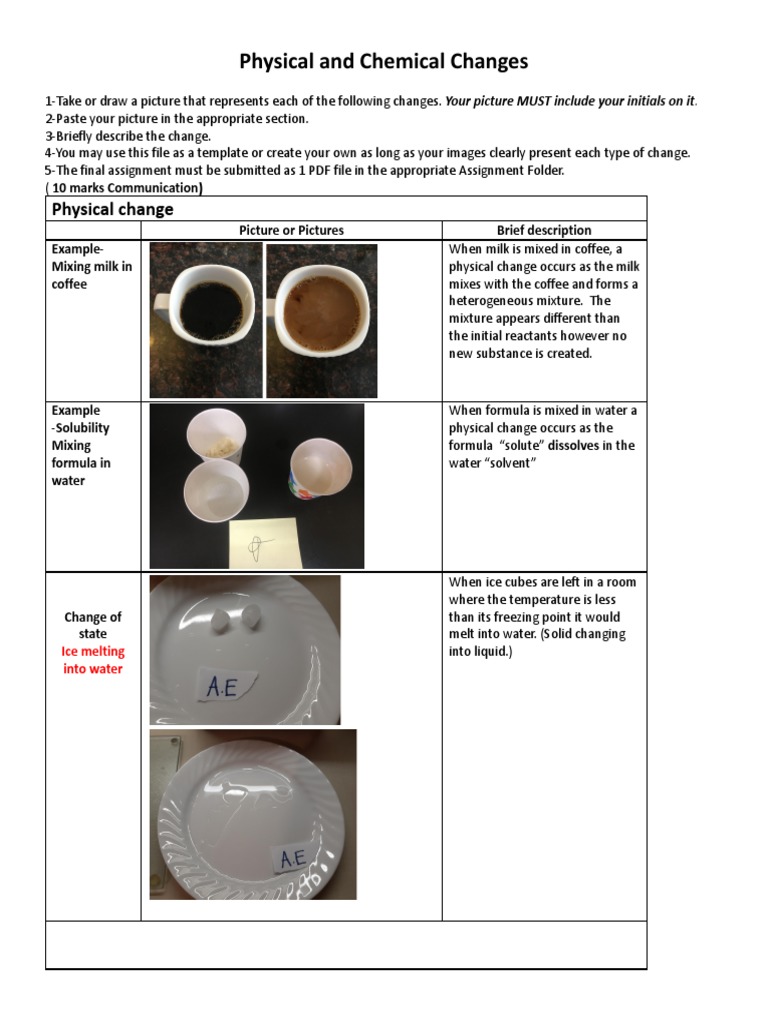 Physical and Chemical Changes Assignment | PDF | Water | Sodium Hydroxide