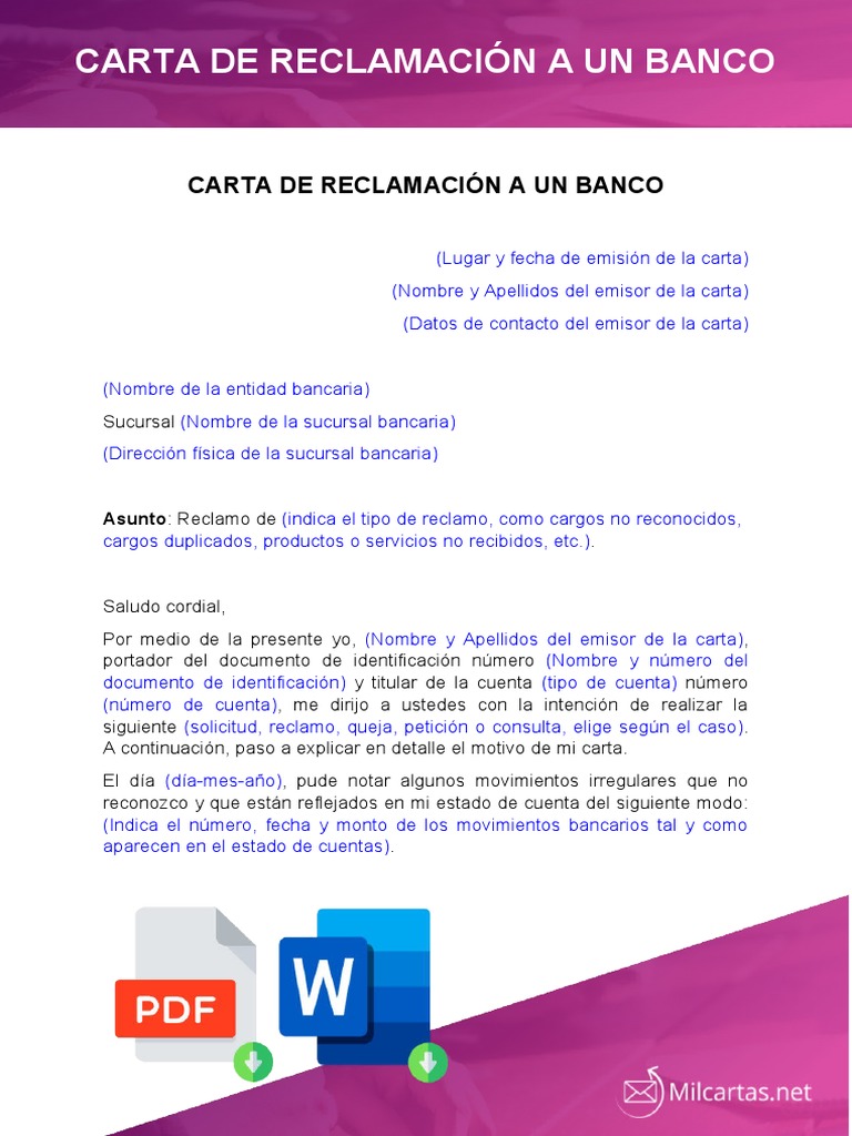 Carta de Reclamacion A Un Banco | PDF