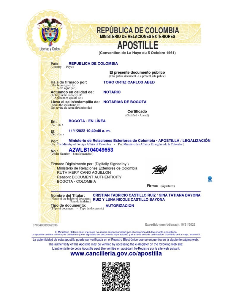 Apostilla Notaria Luna | PDF