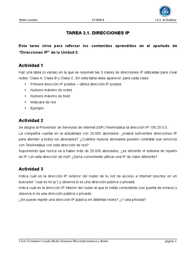 Tarea 3.1. Direccionamiento IP | PDF