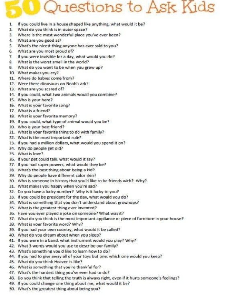 50 Questions To Ask Children | PDF