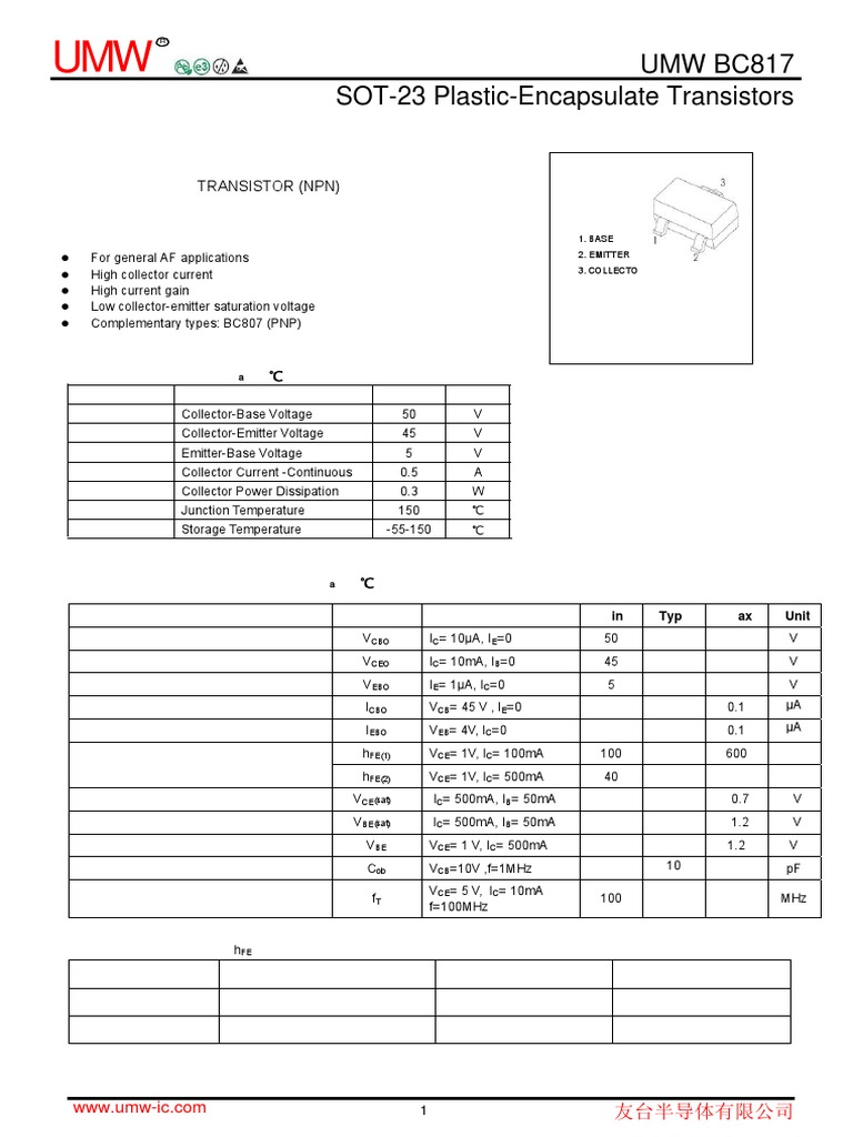 Transistor Sot23 BC817 | PDF | Bipolar Junction Transistor ...
