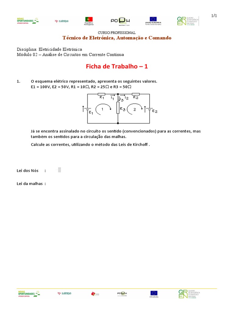 Ficha de Trabalho 1 M2 EE | PDF