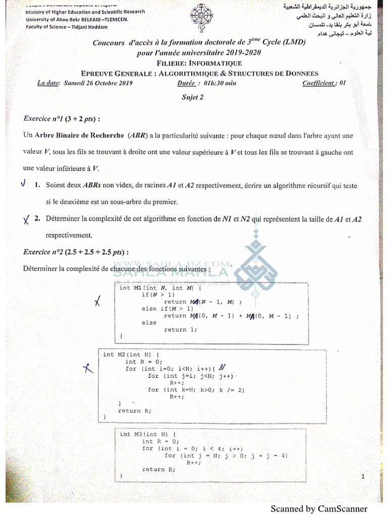 02 Sujets Des Concours D'accès Au Doctorat en Informatique Univ Tlemcen | PDF