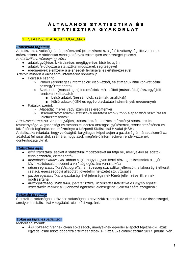 Általános Statisztika És Statisztika Gyakorlat Másolata | PDF