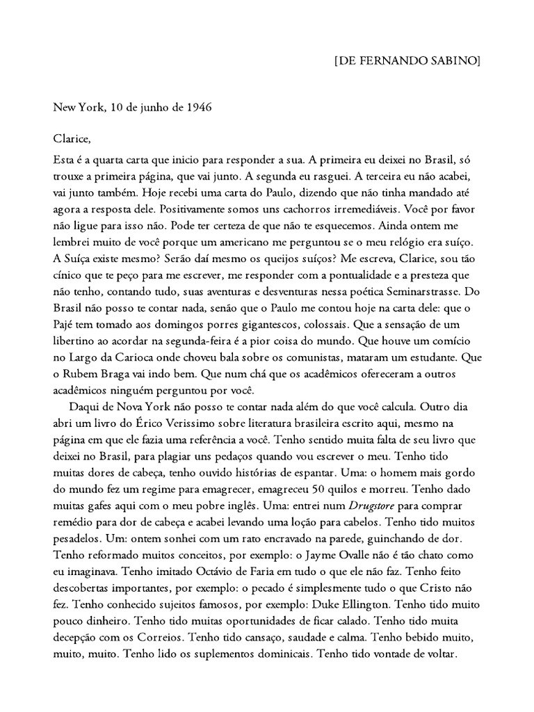 Carta Do Fernado Sabino A Clarice | PDF