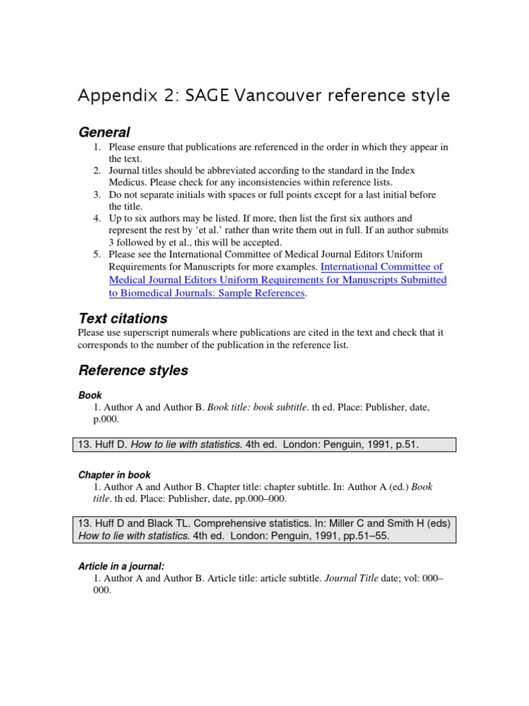SAGE Vancouver Reference Style | PDF | Citation | Publishing
