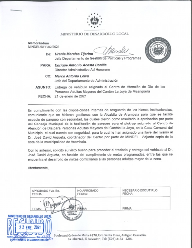 Memo Vehiculo Asignado Al | PDF