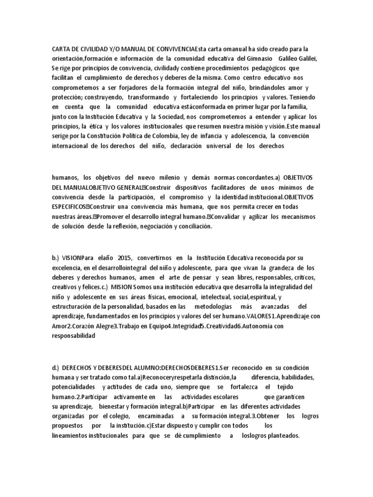 Carta de Civilidad 1 | PDF | Aprendizaje | Institución