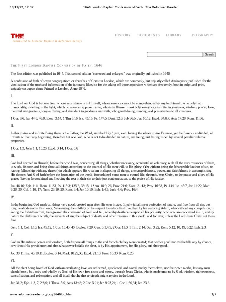 1646 London Baptist Confession of Faith - The Reformed Reader | PDF ...