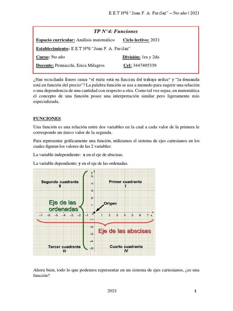TP N°4 - A. Matemático - 5to Año EET N°6 | PDF | Función (Matemáticas) | Sistema de coordenadas ...