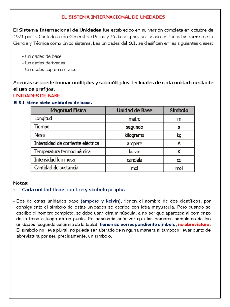 El Sistema Internacional de Unidades | PDF | Sistema Internacional de ...