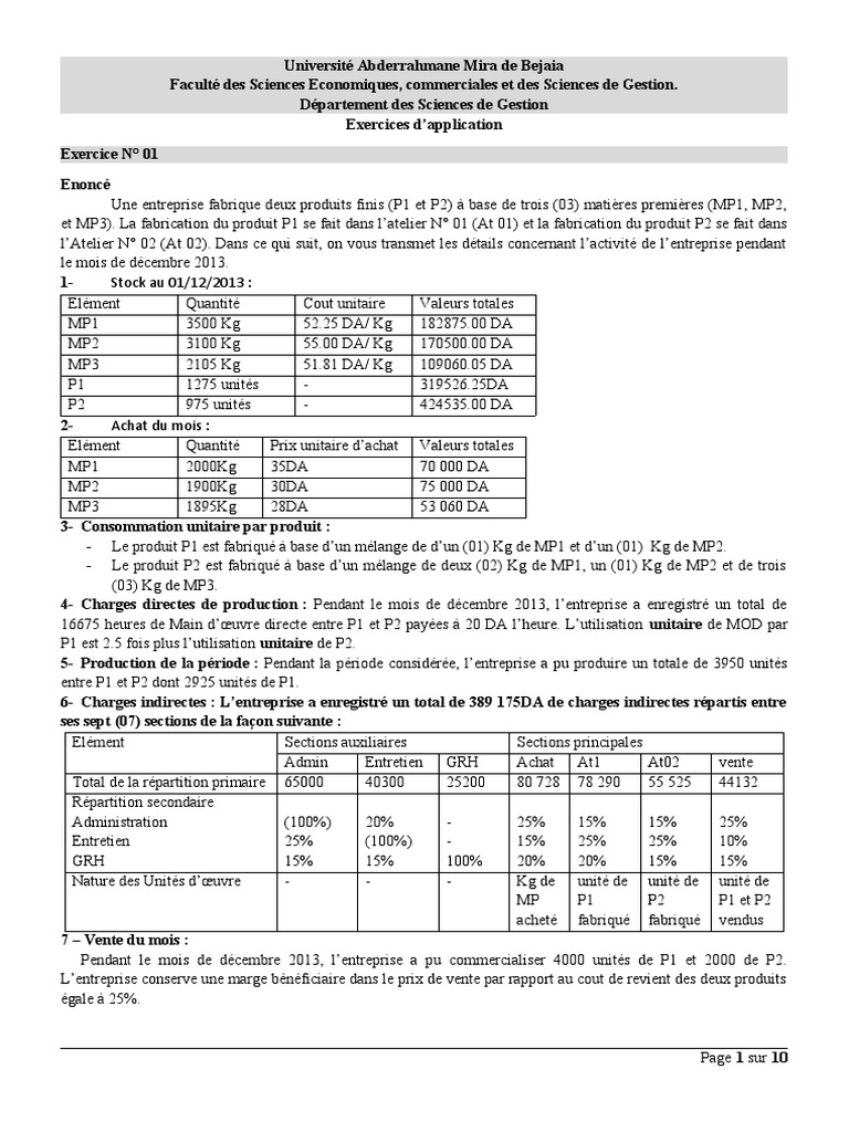 Exercices Dapplication | PDF | Chocolat | Inventaire