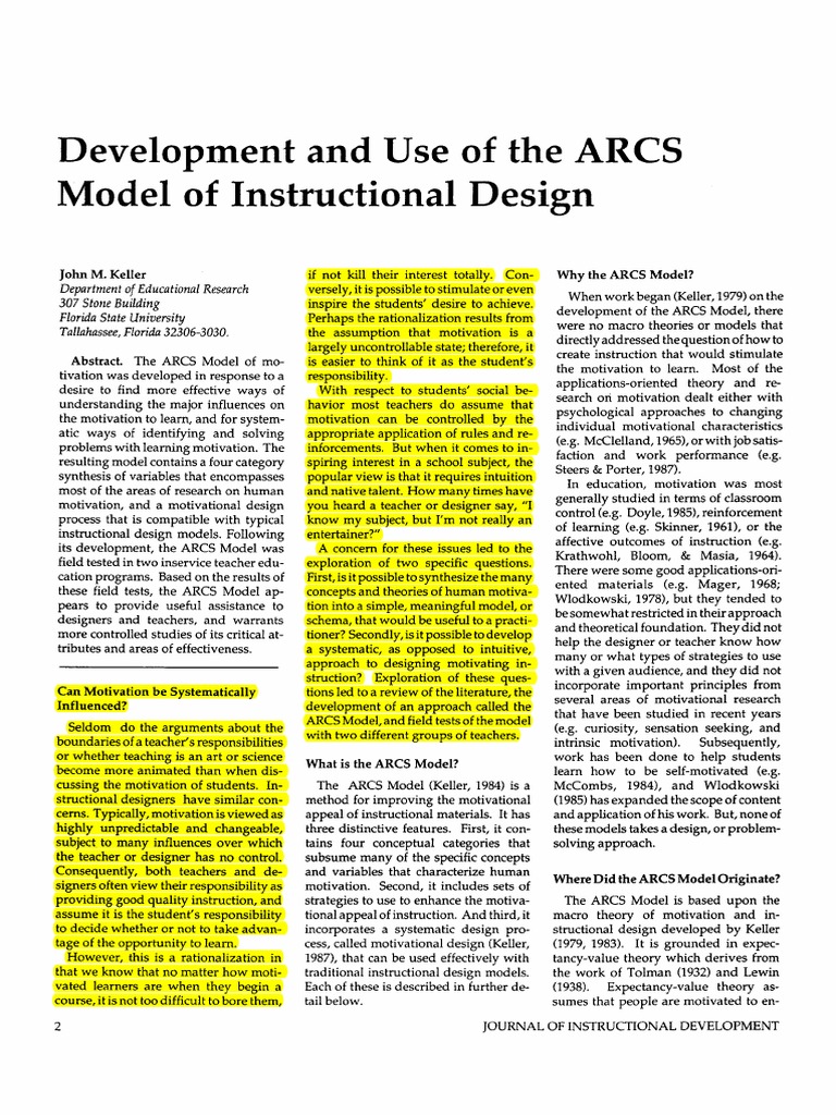 Development and Use of The ARCS Model of Instructional Design | PDF ...