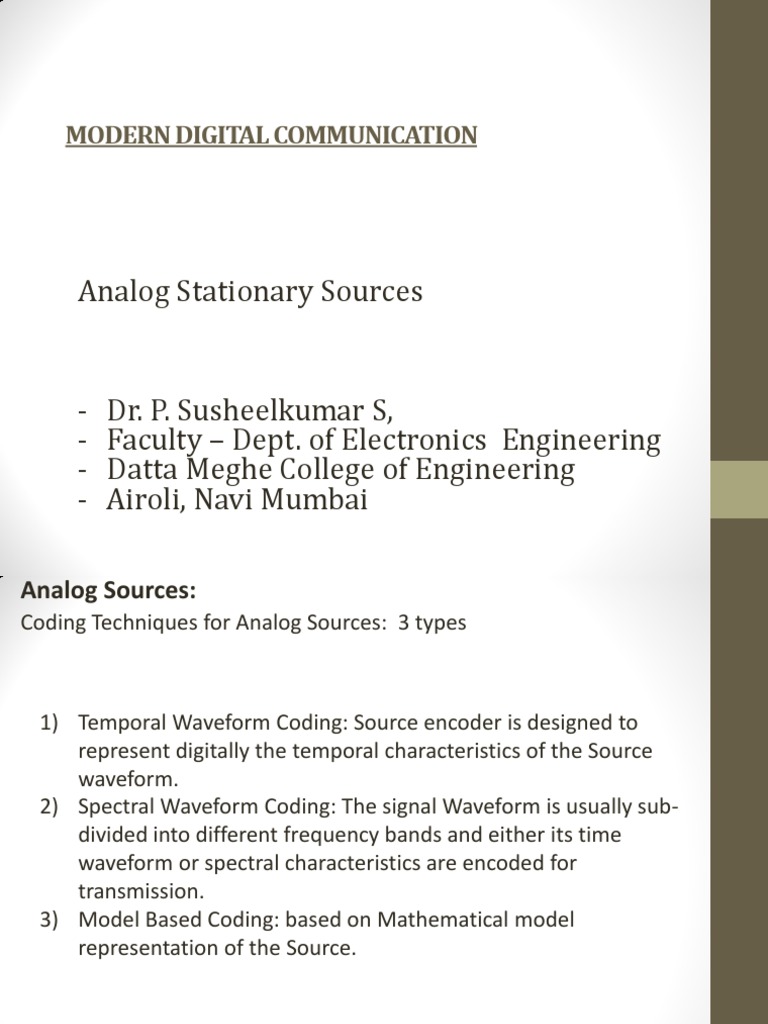 Modern Digital Communication: Analog Source Coding | PDF | Sampling ...