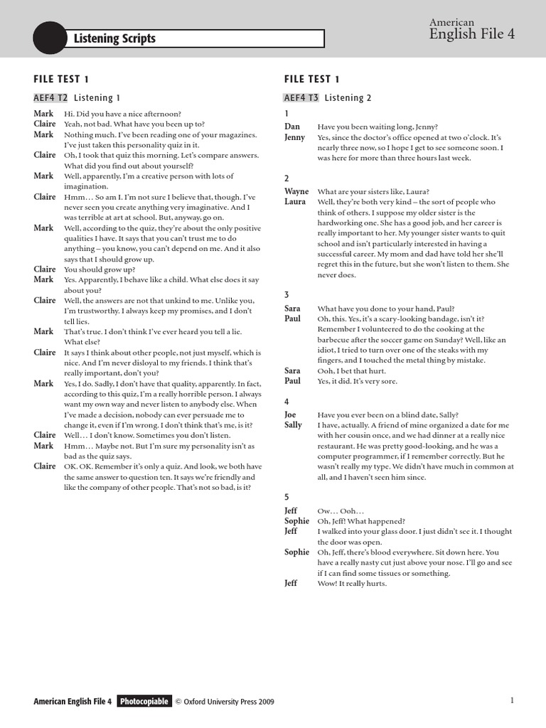 AEF 4 Listening Scripts | PDF | Sleep | News